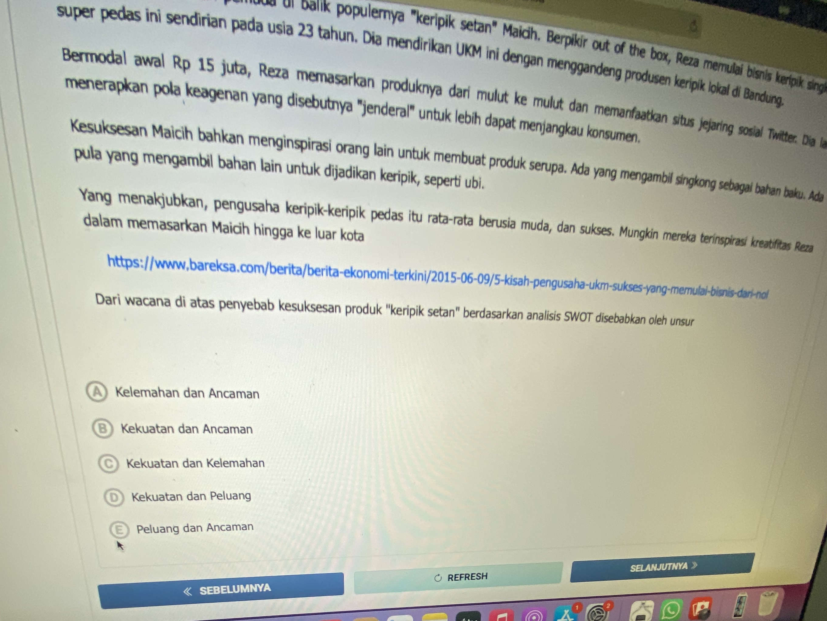 Dari wacana di atas penyebab kesuksesan | StudyX