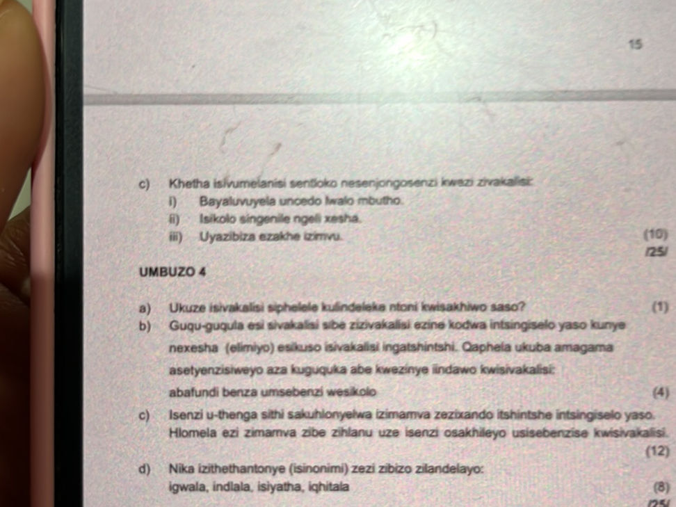 c) Khetha isivumelanisi sentloko | StudyX