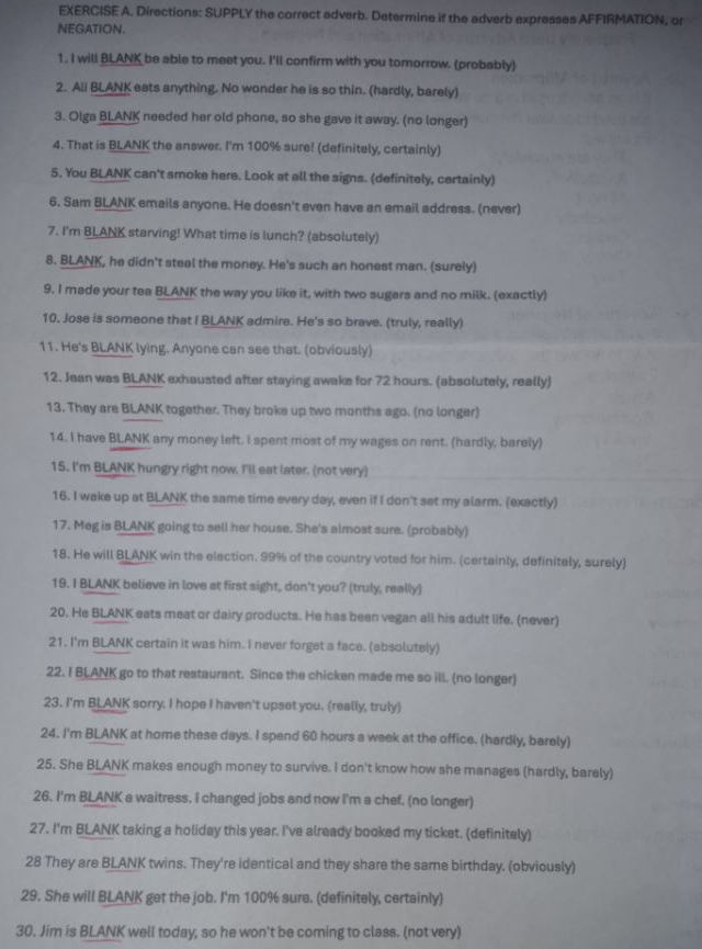 EXERCISE A. Directions: SUPPLY the correct | StudyX