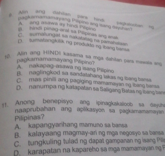 9. Alin ang dahilan para hindi | StudyX