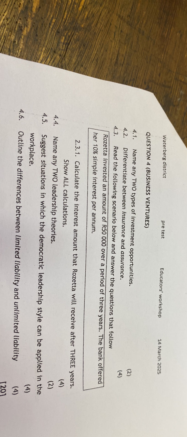 4.1. Name any TWO types of investment | StudyX