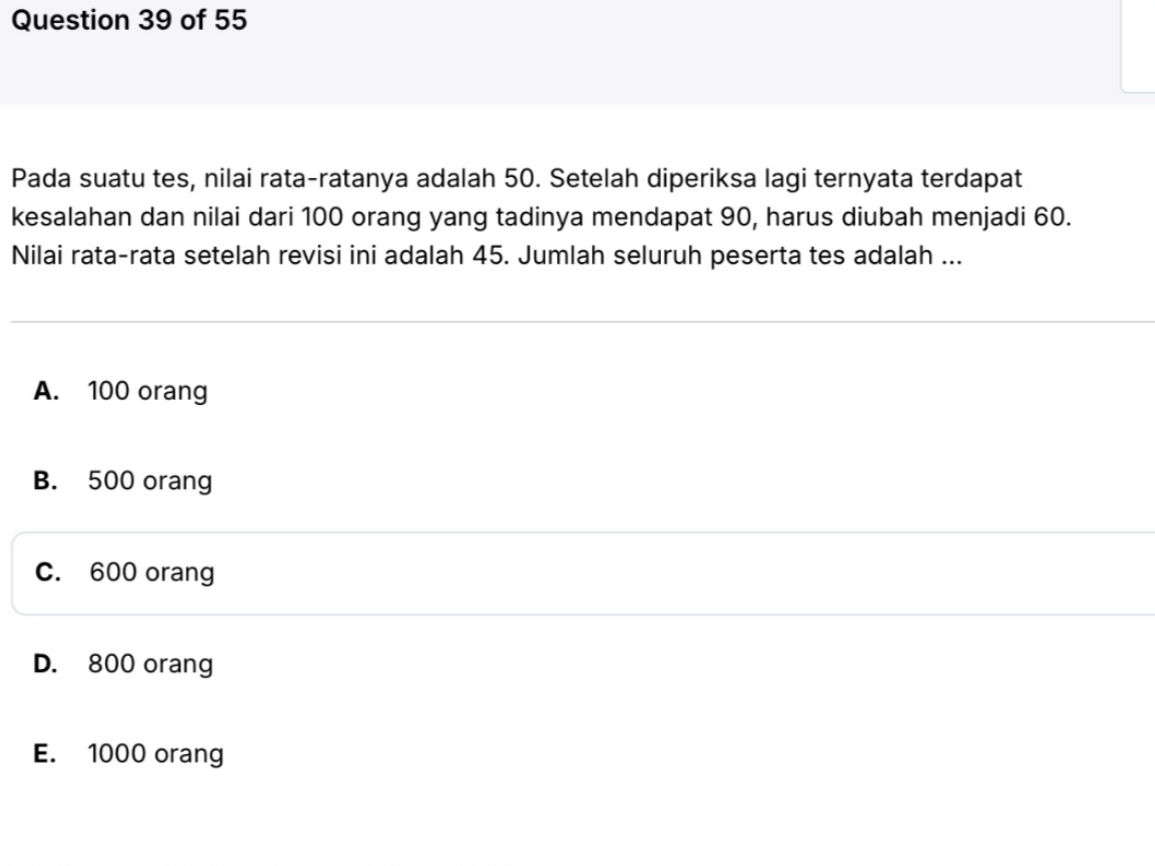 Pada suatu tes, nilai rata-ratanya adalah | StudyX