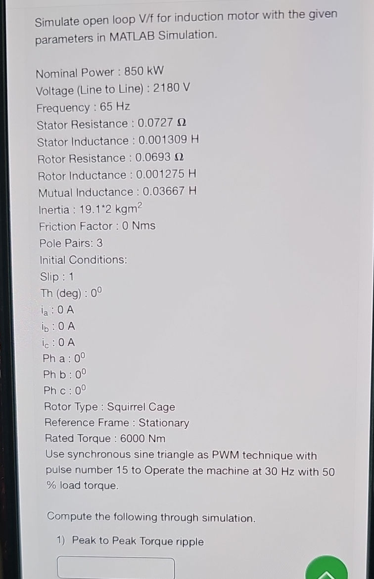 Simulate open loop V/f for induction motor | StudyX