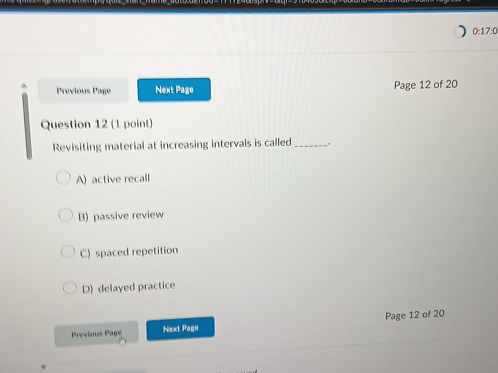Question 12 (1 point) Revisiting material at | StudyX