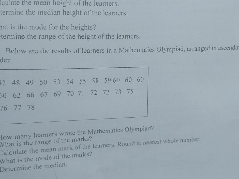 Calculate the mean height of the learners. | StudyX