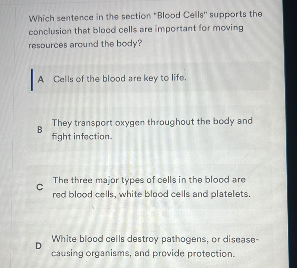 Which sentence in the section "Blood Cells" | StudyX