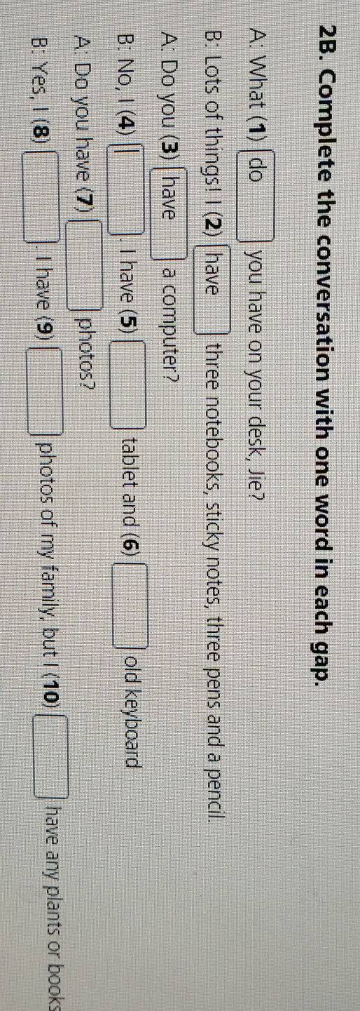 2B. Complete the conversation with one word | StudyX