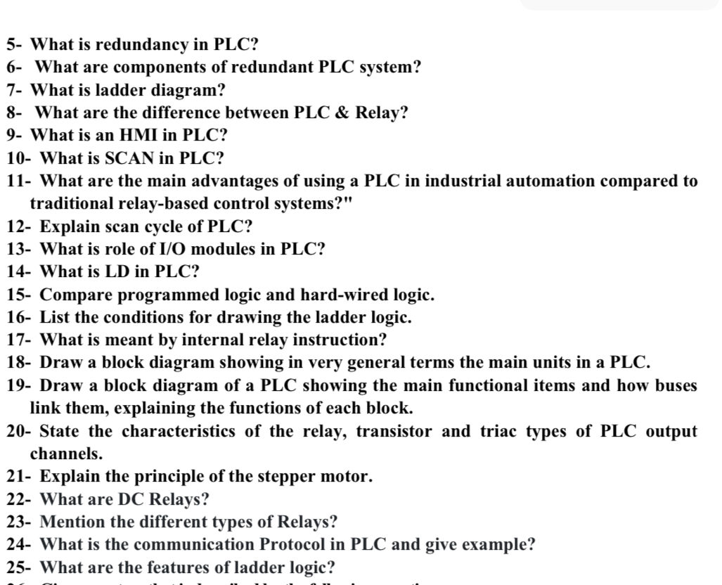 5- What is redundancy in PLC? 6- What are