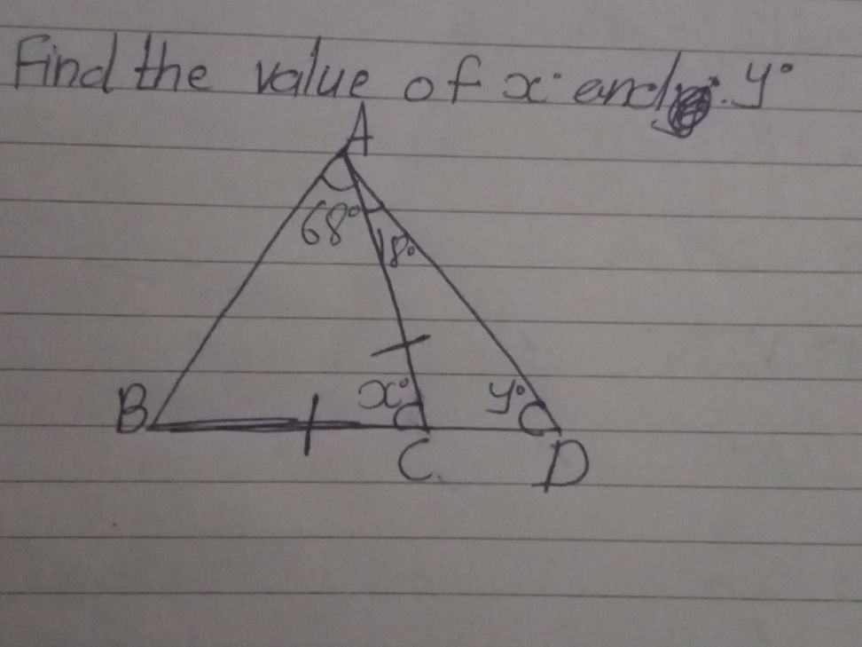 Find the value of $x$ and $y$. There is a | StudyX