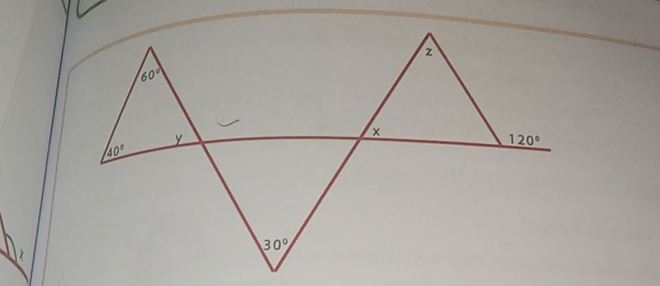 Find the value of angles x, y, and z. | StudyX