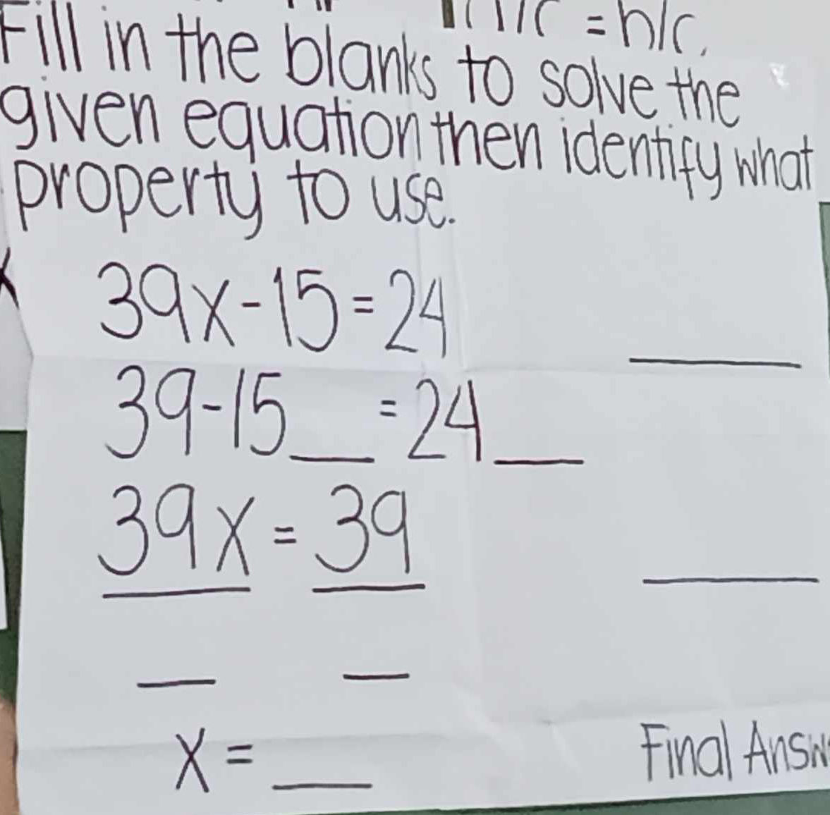 Fill in the blanks to solve the given | StudyX
