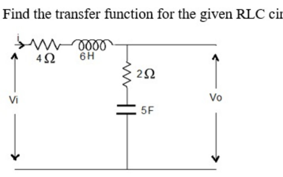 Find the transfer function for the given RLC | StudyX