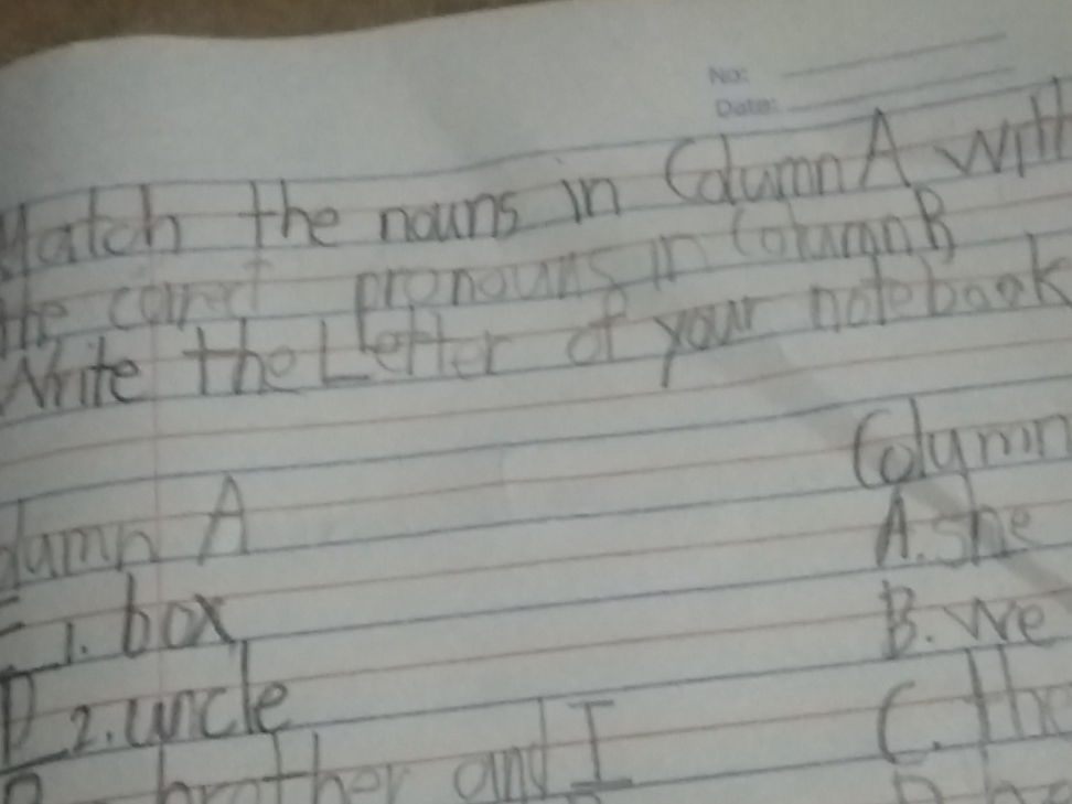 Match the nouns in Column A with the correct | StudyX