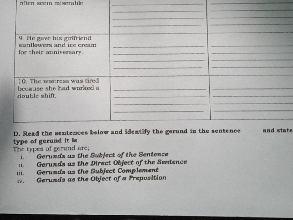 D. Read the sentences below and identify the | StudyX