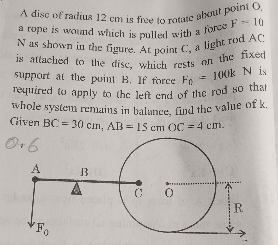 A disc of radius 12 cm is free to rotate | StudyX
