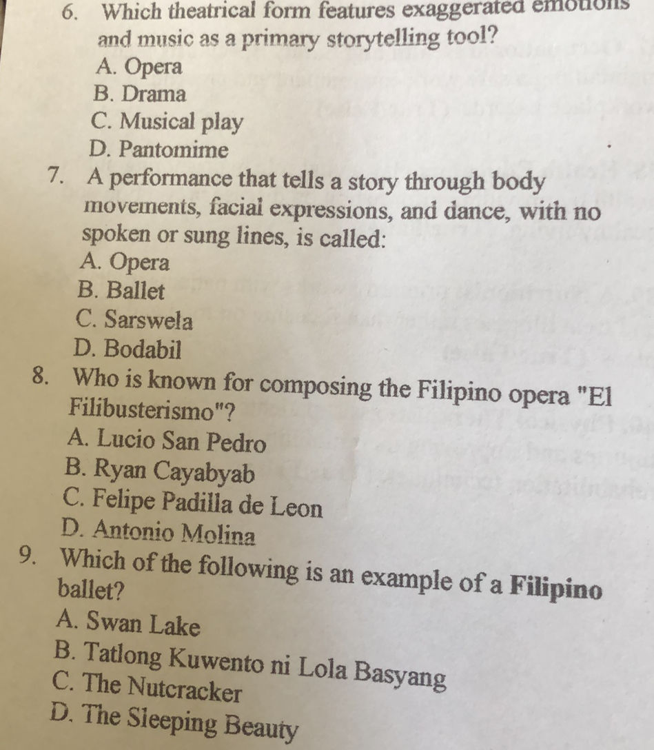 6. Which theatrical form features | StudyX