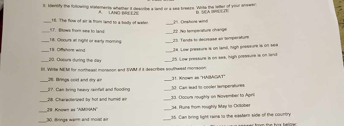 II. Identify the following statements | StudyX