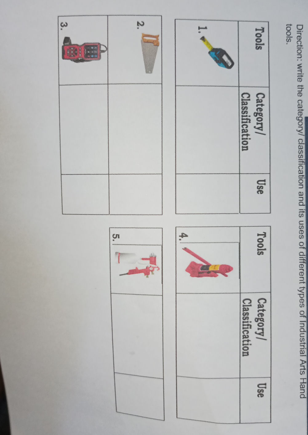 Direction: write the category/ | StudyX