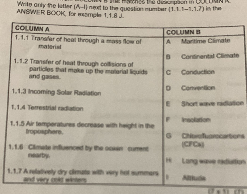 Match the descriptions in Column A with the | StudyX