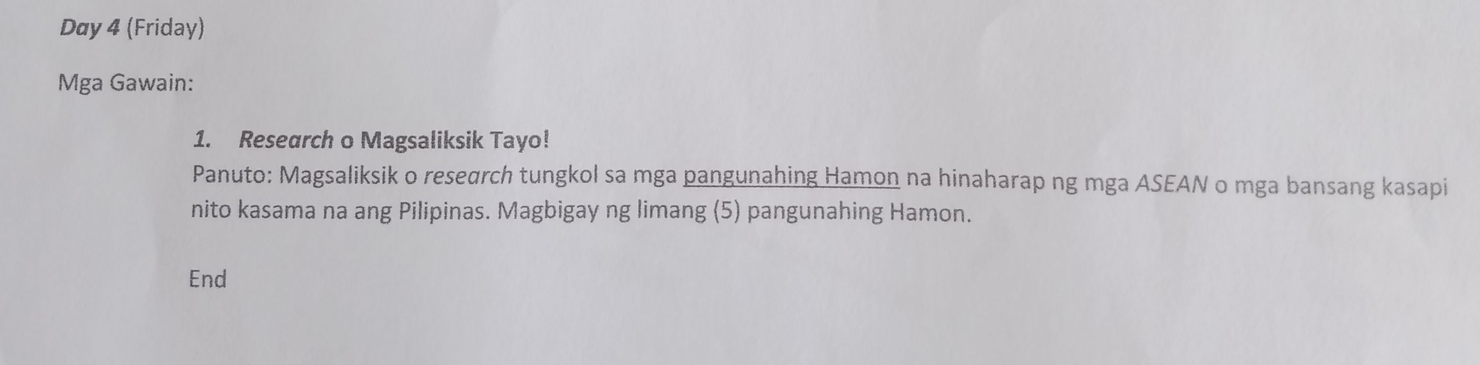 1. Research o Magsaliksik Tayo! Panuto: | StudyX