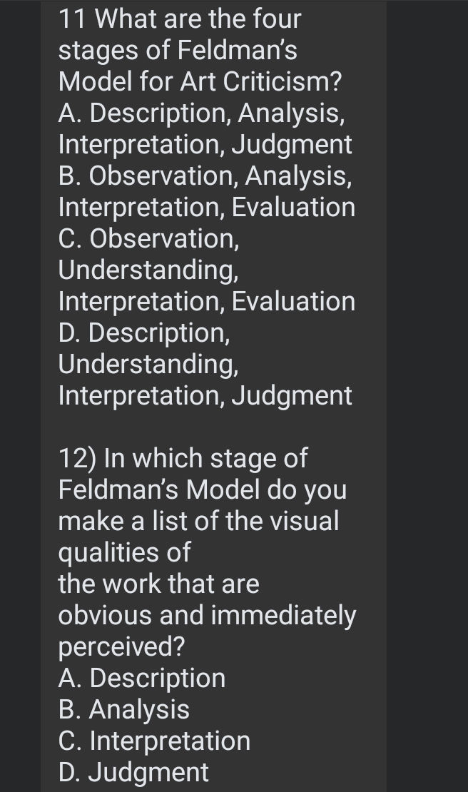 11 What are the four stages of Feldman's | StudyX