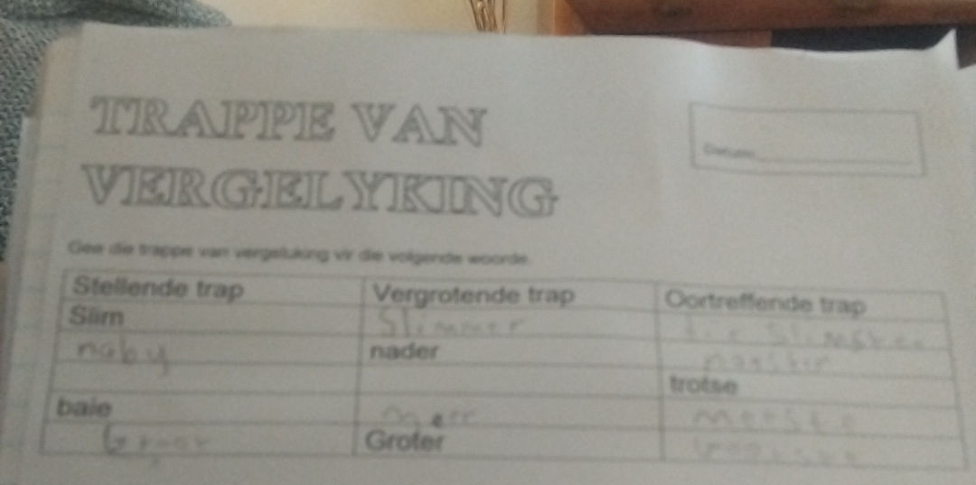 TRAPPIE VAN VERGELYKING Gee die trappe van | StudyX