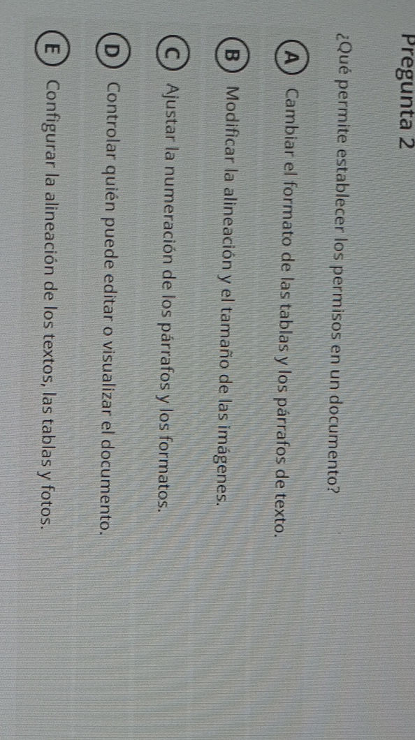 Pregunta 2 ¿Qué permite establecer los | StudyX