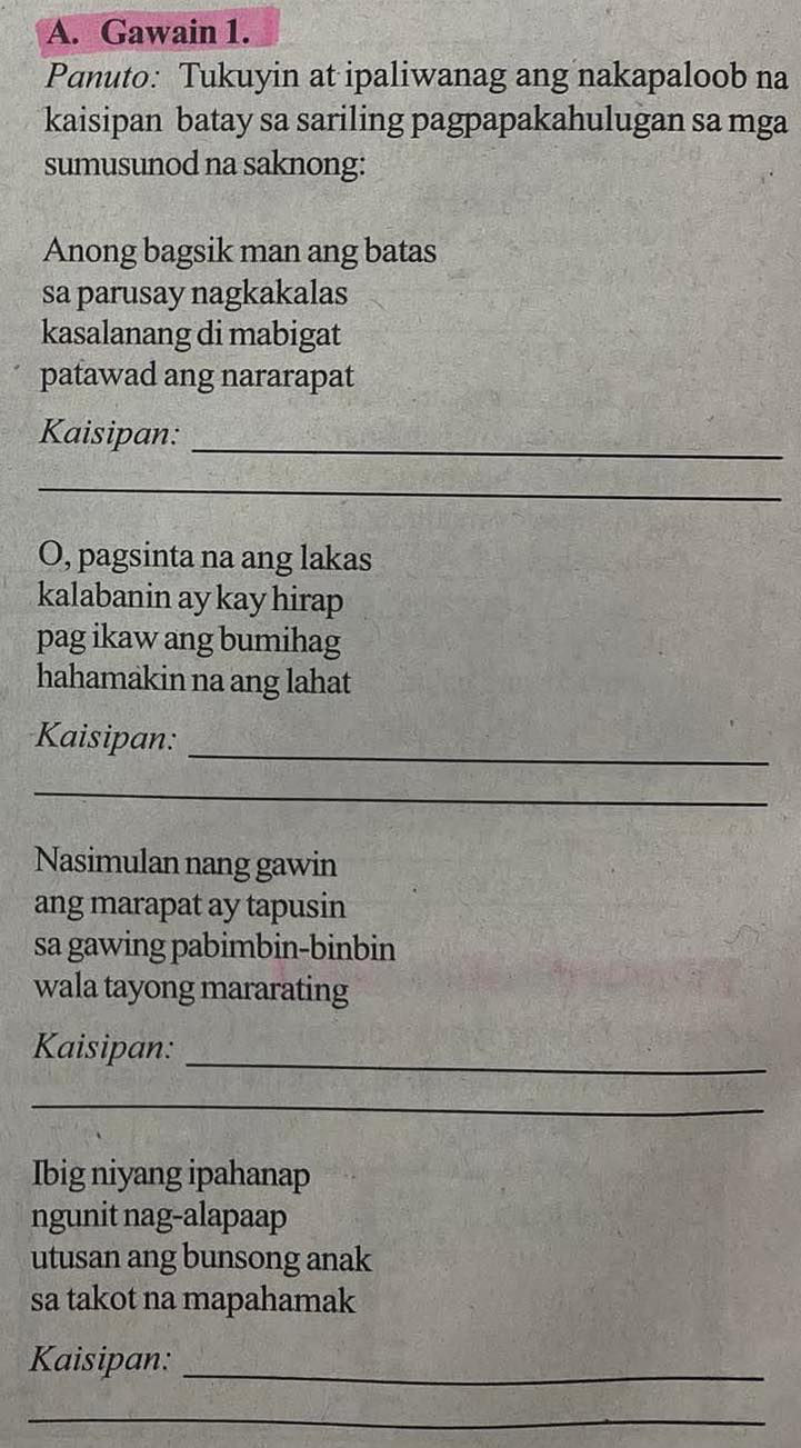 A. Gawain 1. Panuto: Tukuyin at ipaliwanag | StudyX