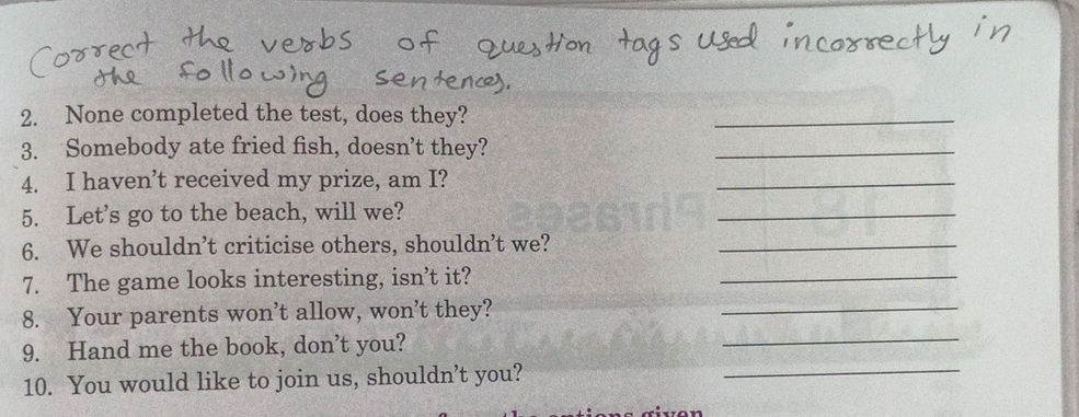 Correct the verbs of question tags used | StudyX