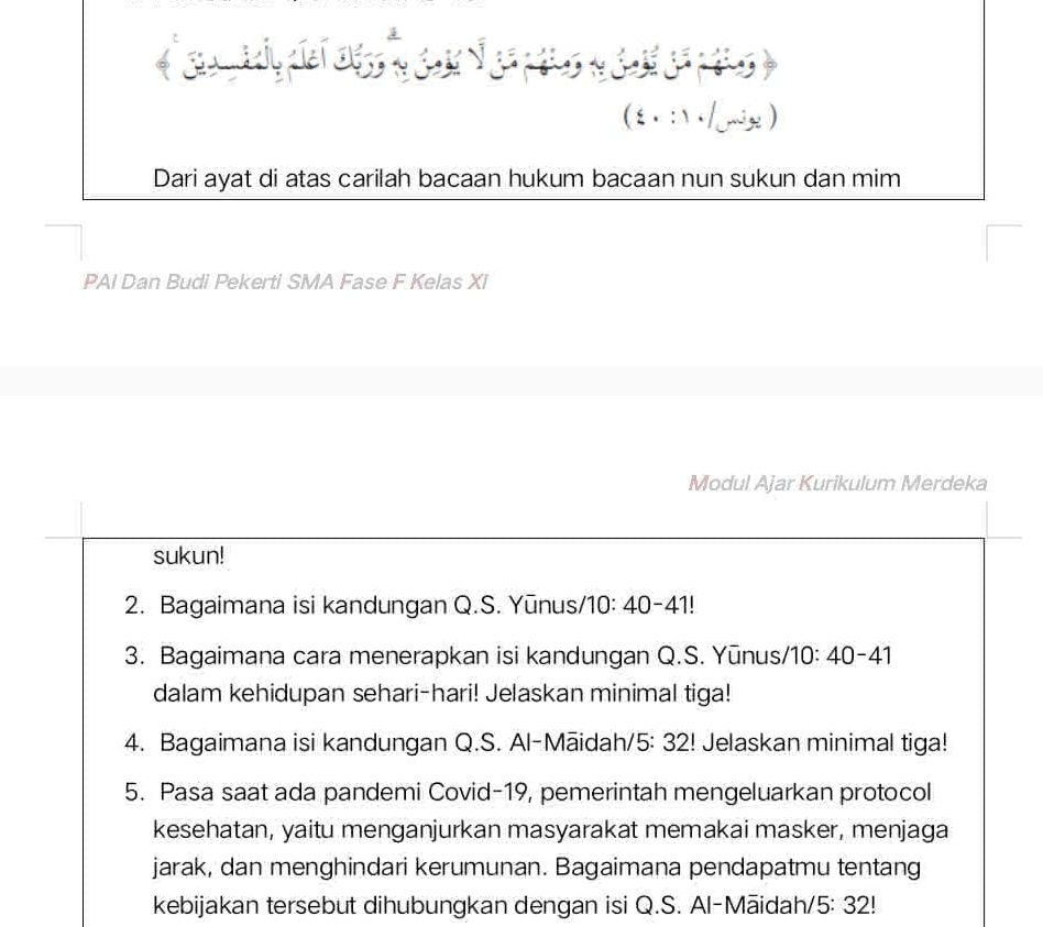 Dari ayat di atas carilah bacaan hukum | StudyX