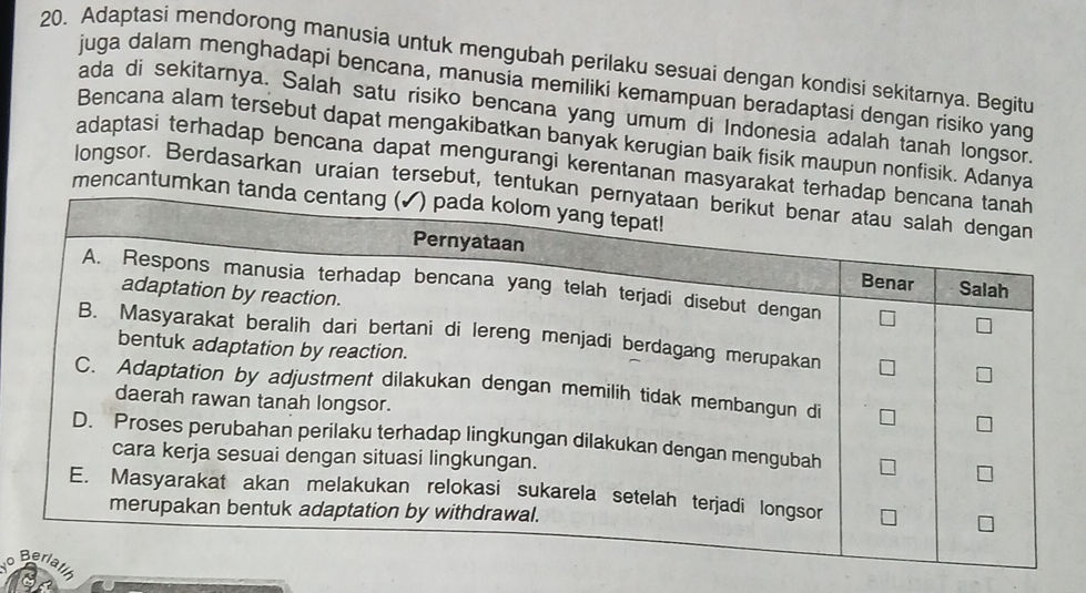 20. Adaptasi mendorong manusia untuk | StudyX