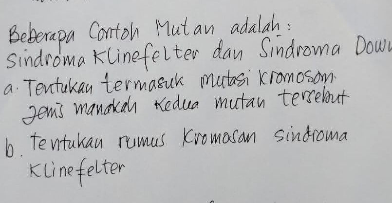 Beberapa Contoh Mutan adalah: Sindroma | StudyX
