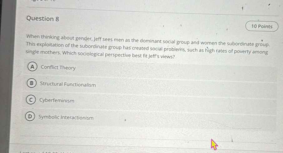 Question 8 When thinking about gender, Jeff | StudyX