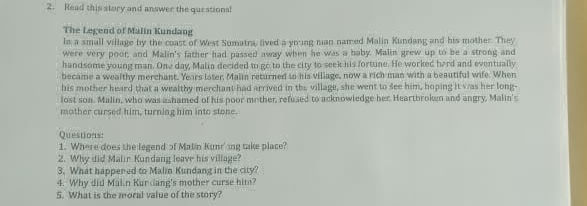 Read this story and answer the questions! | StudyX