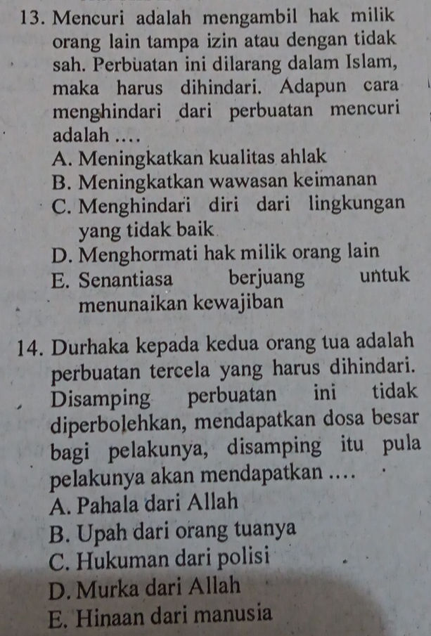 13. Mencuri adalah mengambil hak milik orang | StudyX