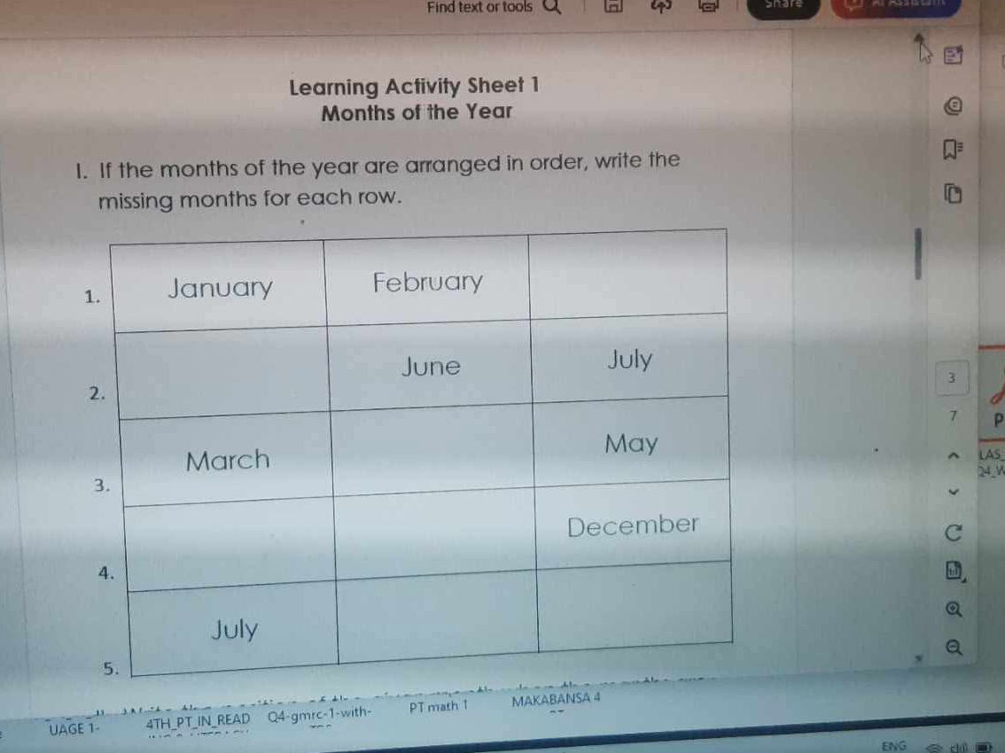 I. If the months of the year are arranged in | StudyX
