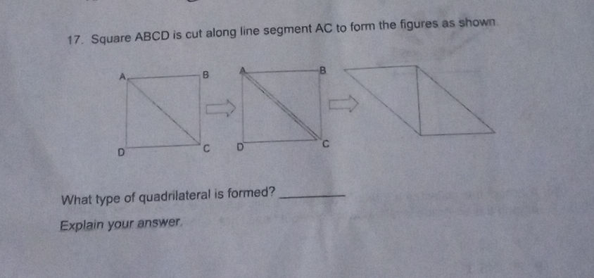Square ABCD is cut along line segment AC to