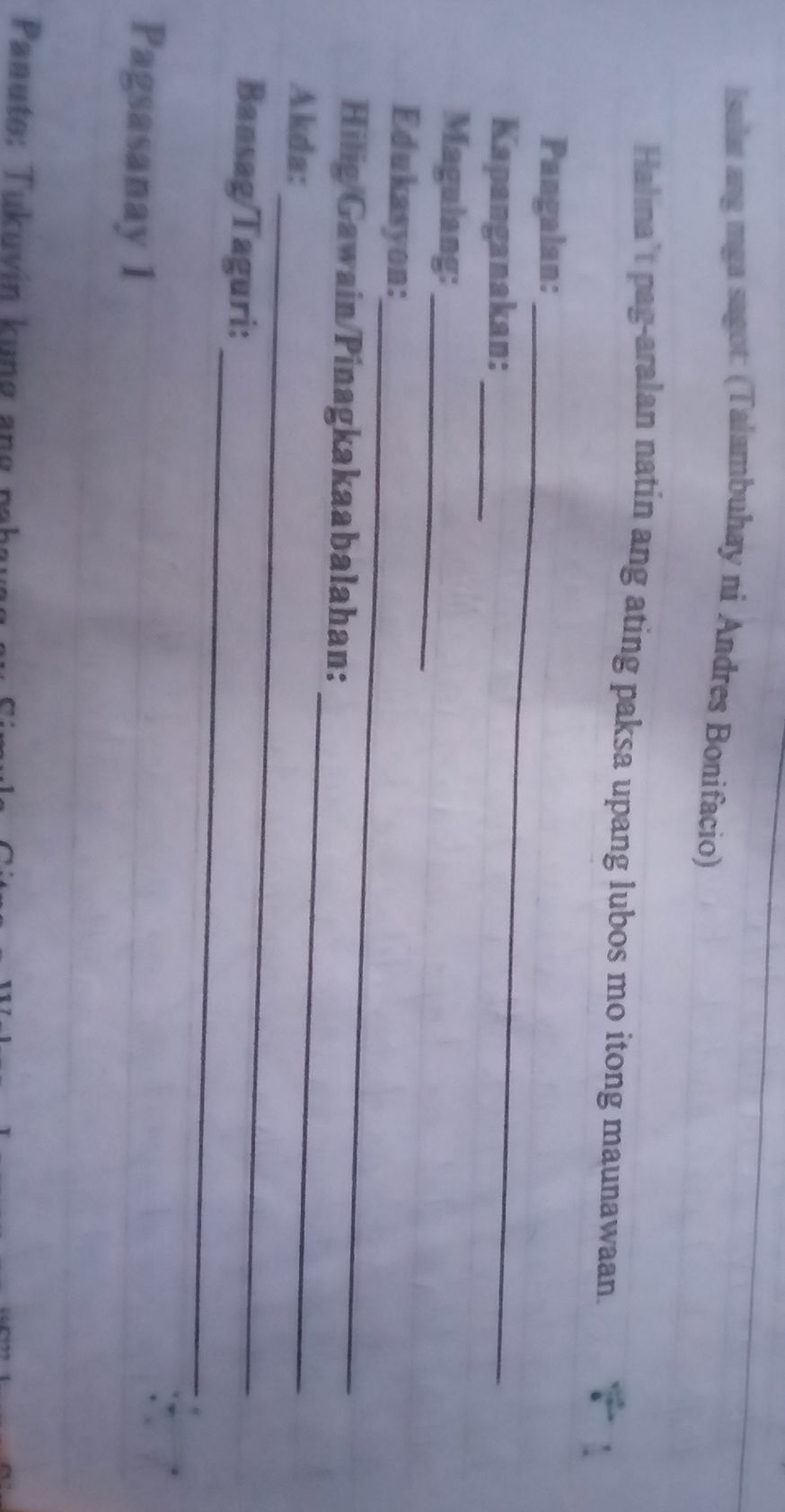 Isulat ang mga sagot: (Talambuhay ni Andres | StudyX