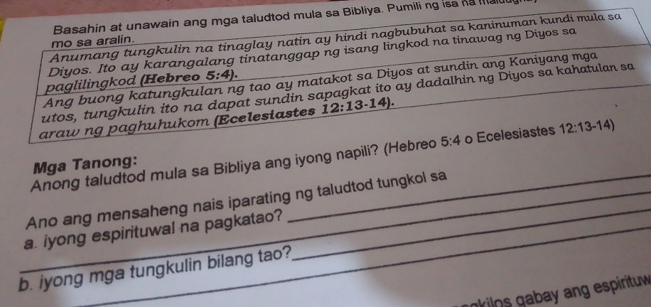 Basahin at unawain ang mga taludtod mula sa | StudyX