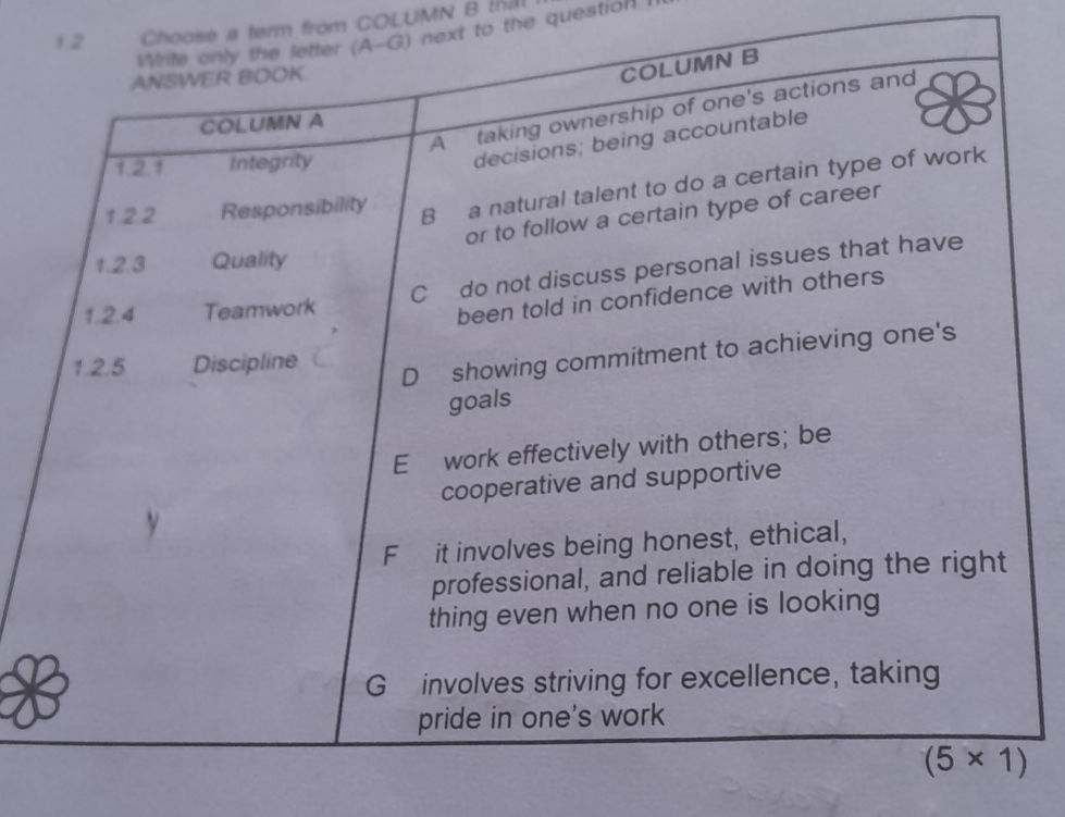 Choose a term from COLUMN B that matches the | StudyX