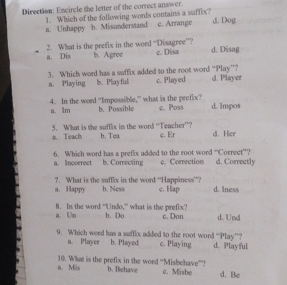 Direction: Encircle the letter of the | StudyX