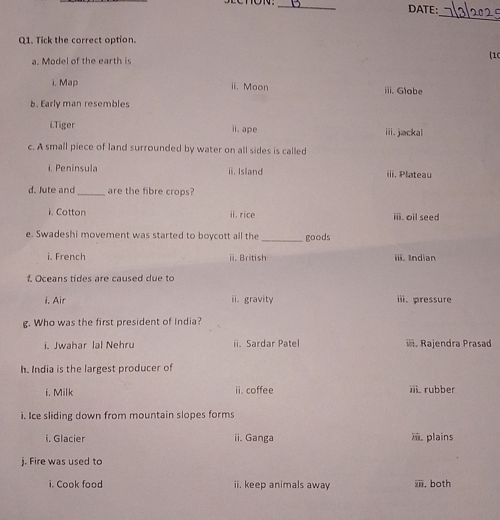 Q1. Tick the correct option. a. Model of | StudyX
