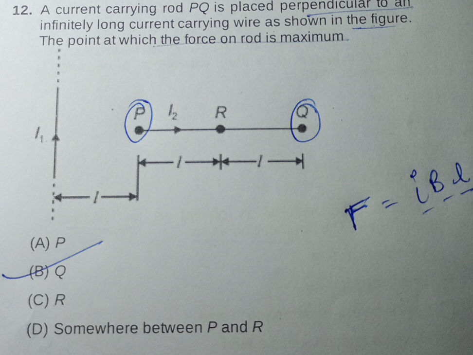 12. A current carrying rod PQ is placed | StudyX