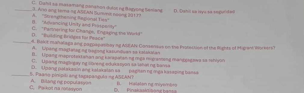 3. Ano ang tema ng ASEAN Summit noong 2017? | StudyX