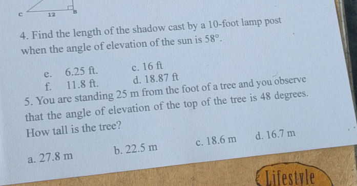 4. Find the length of the shadow cast by a | StudyX