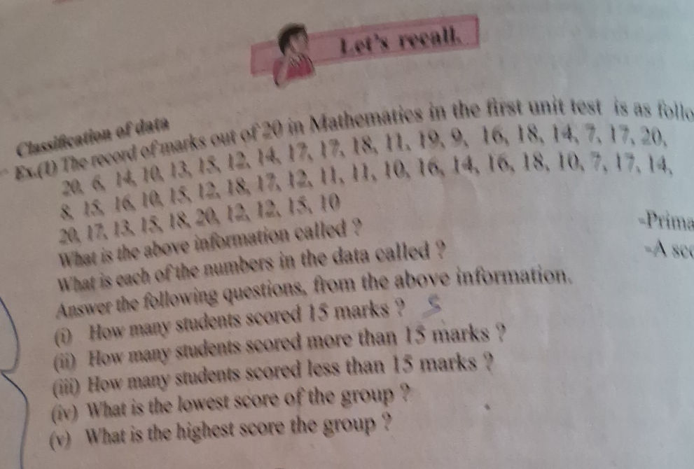 Ex.(1) The record of marks out of 20 in | StudyX