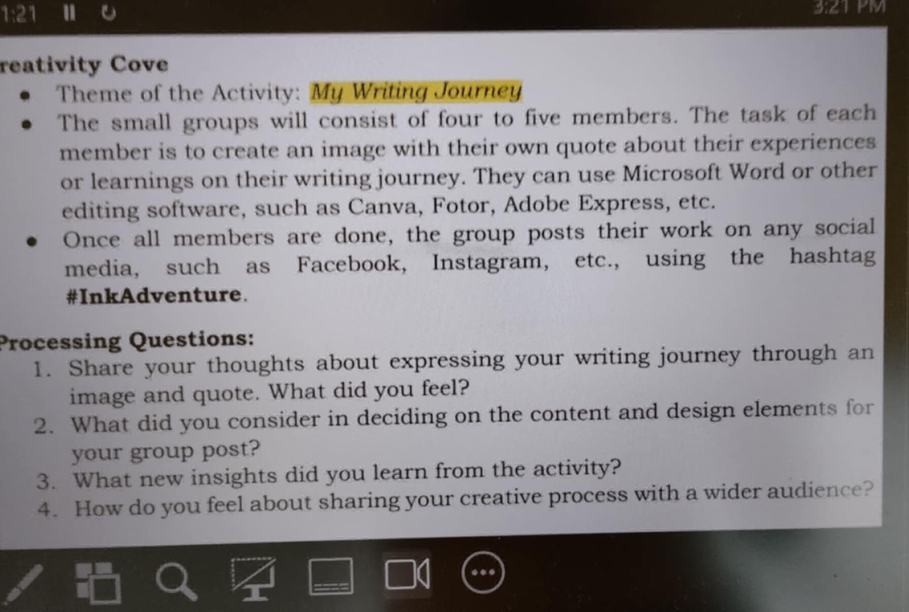 Theme of the Activity: My Writing Journey | StudyX