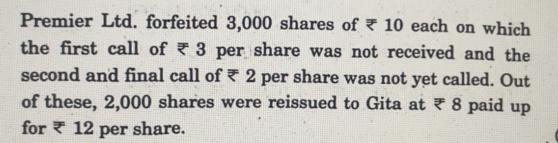 Premier Ltd. forfeited 3,000 shares of ₹ 10 | StudyX