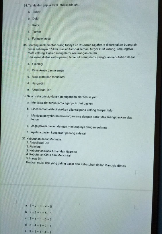 34. Tanda dan gejala awal infeksi adalah... | StudyX