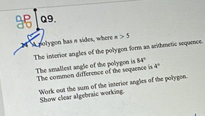 Q9. A polygon has *n* sides, where *n* > 5 | StudyX